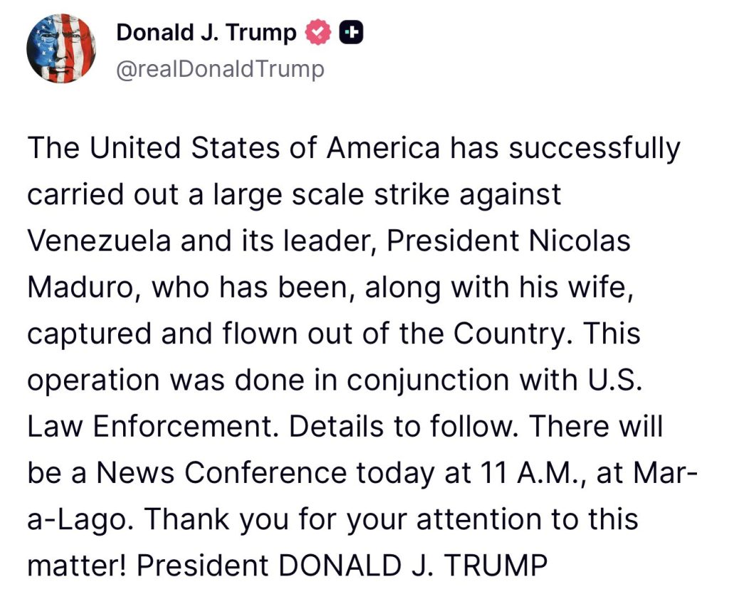 Trump dice que Nicolás Maduro y su esposa han sido capturados por EE.UU ...